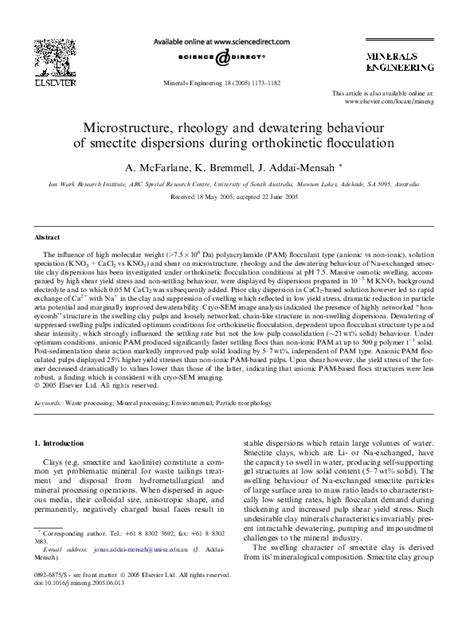 Pdf Microstructure Rheology And Dewatering Behaviour Of Smectite Dispersions During