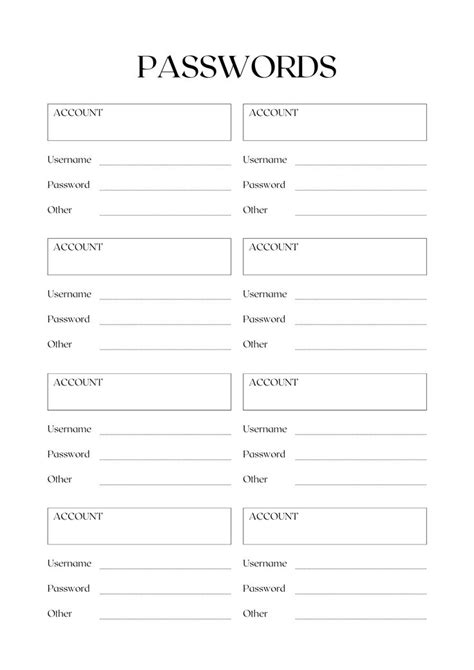 Passwort Printable Password Log Daily Planner Pages Organization