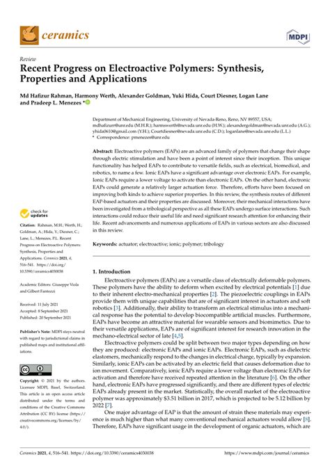 Pdf Recent Progress On Electroactive Polymers Synthesis Properties And Applications
