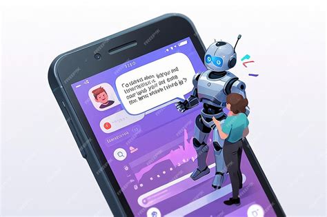 Conversation With Chat Bot Mobile Phone Tiny People Talk With Robot