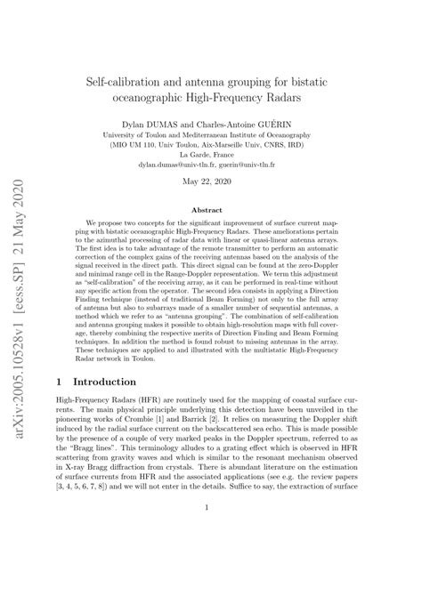 Pdf Self Calibration And Antenna Grouping For Bistatic Oceanographic