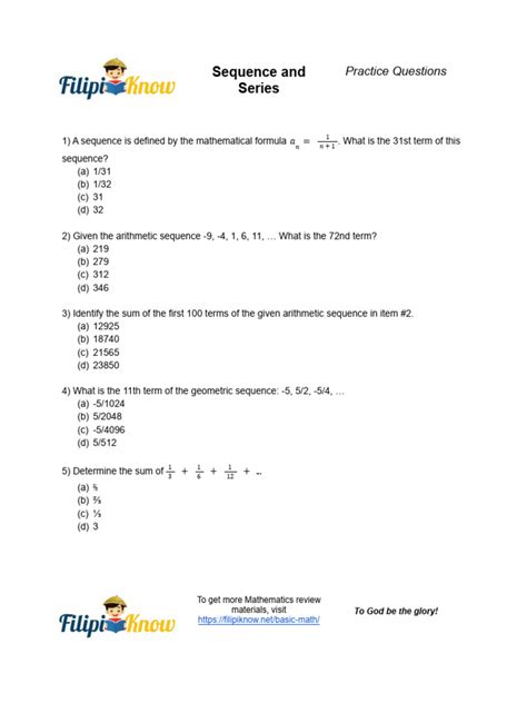 Sequence And Series Practice Questions Pdf