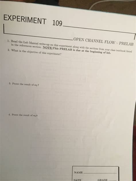 EXPERIMENT OPEN CHANNEL FLOW Water Flow In Open Chegg
