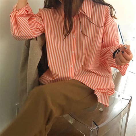 블라우스 스트라이프 셔츠 루즈핏 롱 남방 와이셔츠 온채널