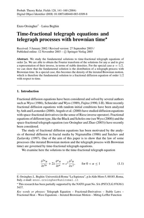 Pdf Time Fractional Telegraph Equation And Telegraph Processes With