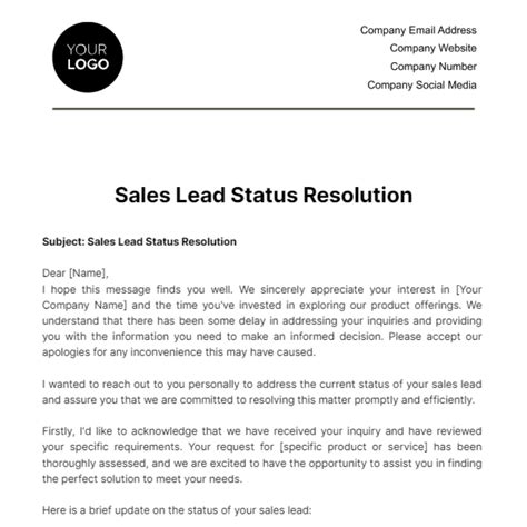 Free Sales Lead Status Resolution Template To Edit Online
