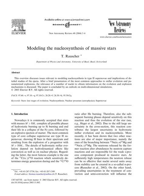 Pdf Modeling The Nucleosynthesis Of Massive Stars Dokumentips