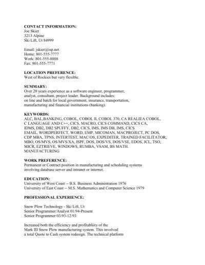 Ascii Text Resume Example