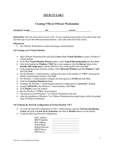 SOLUTION Tech 172 Lab 2 Creating Vms In Vmware Workstation Studypool