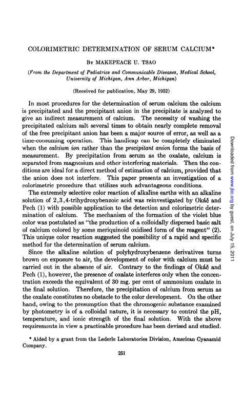 Pdf Colorimetric Determination Of Serum Calcium