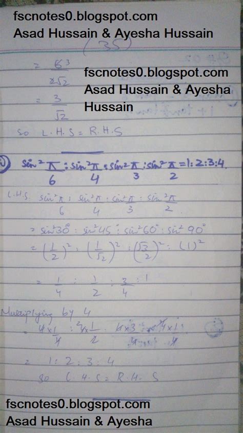 Fsc Ics Fa Notes Math Part 1 Chapter 9 Fundamentals Of Trigonometry Exercise 93 Question 1