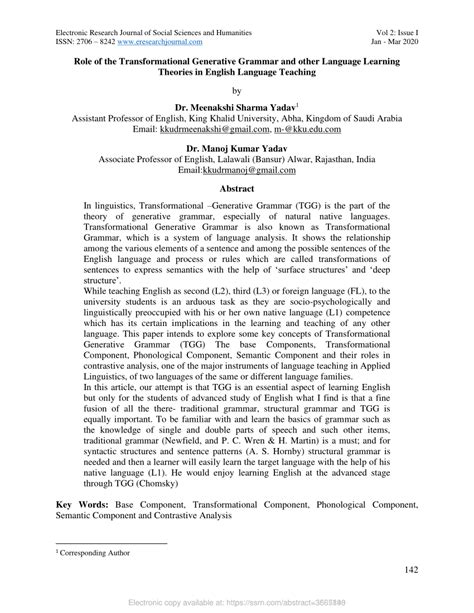 Pdf Role Of The Transformational Generative Grammar And Other Language Learning Theories In