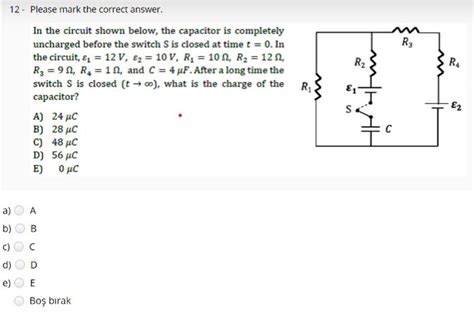 Solved In The Circuit Shown Below The Capacitor Is Chegg