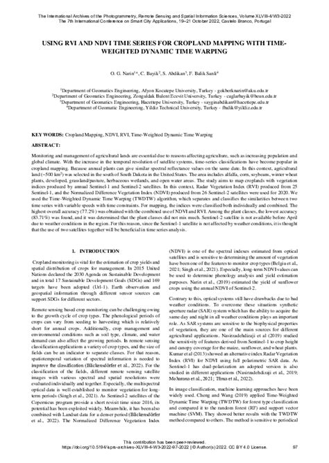 Pdf Using Rvi And Ndvi Time Series For Cropland Mapping With Time Weighted Dynamic Time Warping