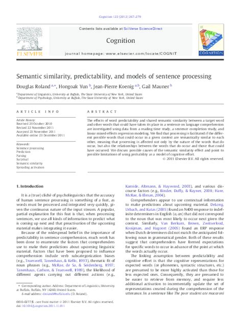 Pdf Semantic Similarity Predictability And Models Of Sentence