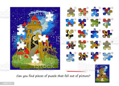 어린이와 성인을 위한 논리 게임 그림에서 떨어진 퍼즐 조각을 찾으십시오 아이들 수수께끼 책을위한 페이지입니다 세심함을위한 작업 공간적 사고 개발 온라인 플레이 벡터