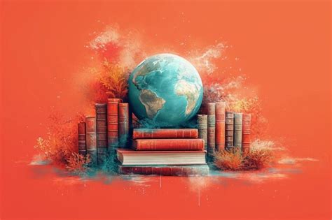 Twitter Header Subtle Gradient Of Burnt Red Depiction Of Classic Books And A Globe Ai Generative