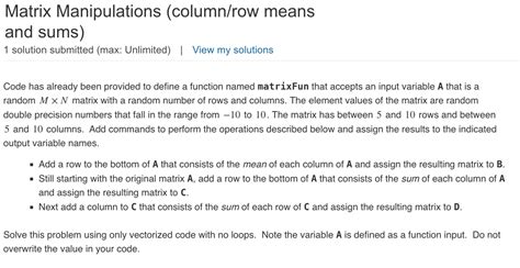 Solved Matrix Manipulations Columnrow Means And Sums 1