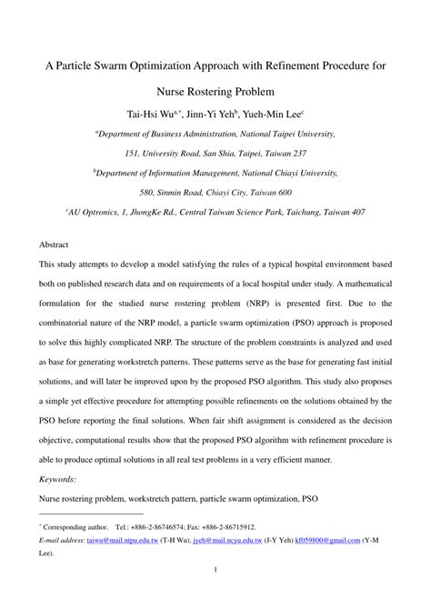 Pdf A Particle Swarm Optimization Approach With Refinement Procedure
