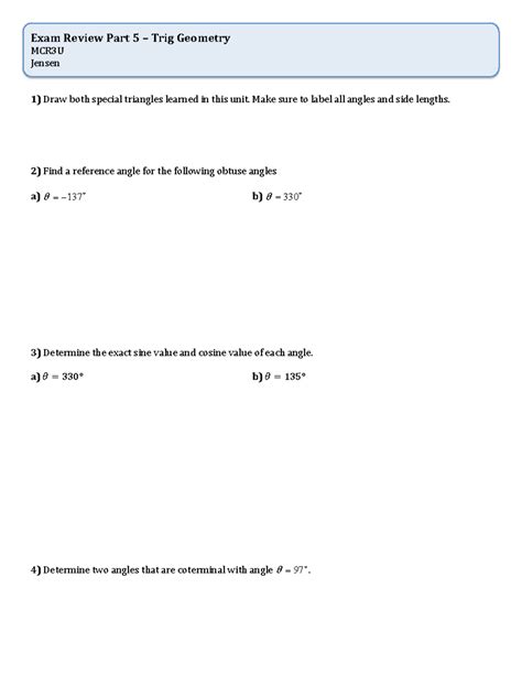 Exam Review Part 5 Trig Geometry Exam Review Part 5 Trig Geometry