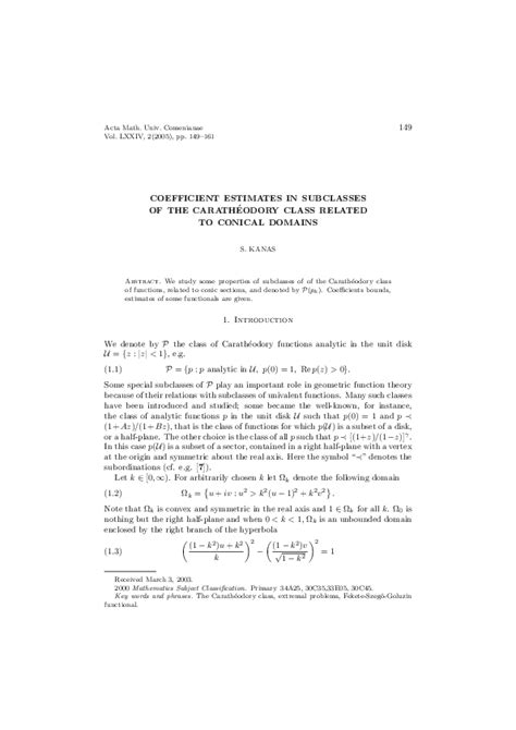 Pdf Coefficient Estimates In Subclasses Of The Carathéodory Class Related To Conical Domains