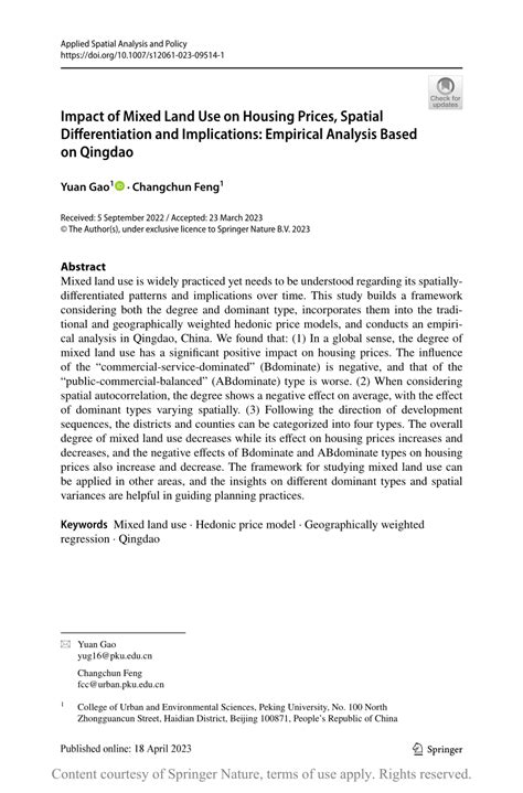 Impact Of Mixed Land Use On Housing Prices Spatial Differentiation And Implications Empirical