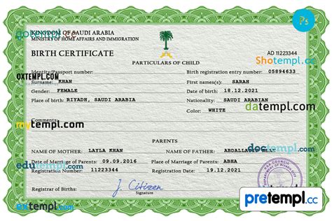 Saudi Arabian Vital Record Download Birth Certificate Psd Example