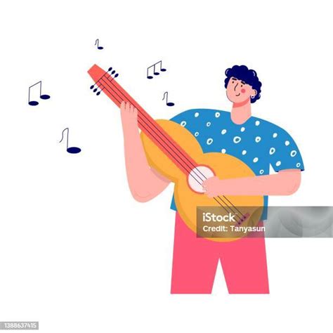 지터를 연주하는 현대인 자신의 취미 일 여가를 즐기는 캐릭터 플랫 만화 스타일의 벡터 일러스트레이션 건강한 생활방식에 대한 스톡