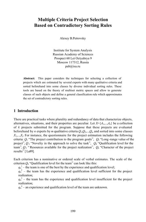 Pdf Multiple Criteria Project Selection Based On Contradictory