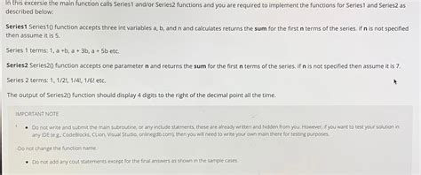 Solved In This Excersie The Main Function Calls Series1