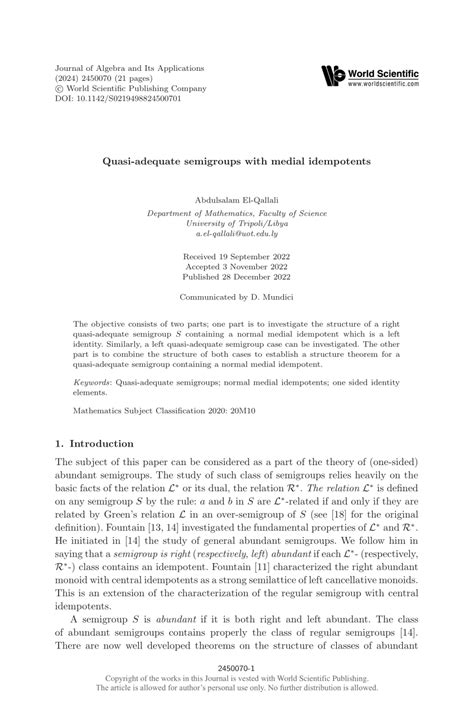 Pdf Quasi Adequate Semigroups With Medial Idempotents