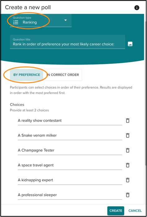 Create Ranking Polls Vevox Helpsite