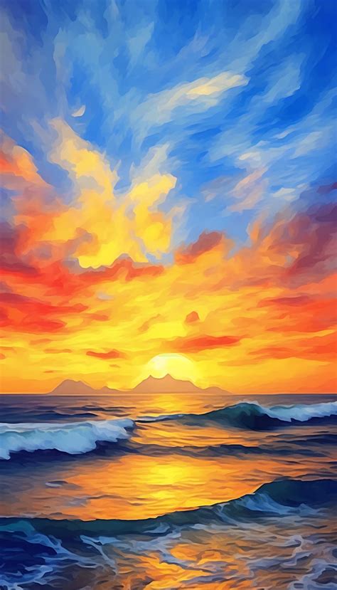 油画海边艺术手绘插画 花瓣网