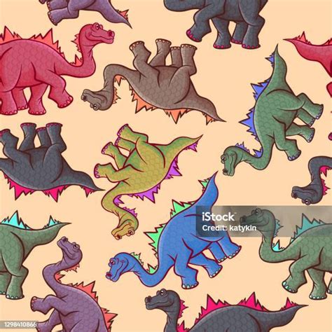 색깔의 배경에 재미 귀여운 날개 달린 공룡의 원활한 패턴 0명에 대한 스톡 벡터 아트 및 기타 이미지 0명 공룡 귀여운 Istock
