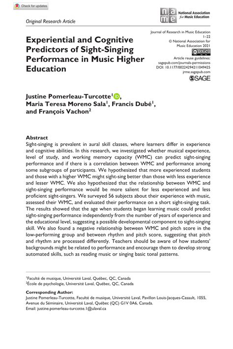 Pdf Experiential And Cognitive Predictors Of Sight Singing Performance In Music Higher Education