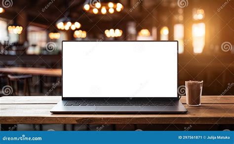 Laptop Displaying White Screen Mockup Contrasts With Blurred