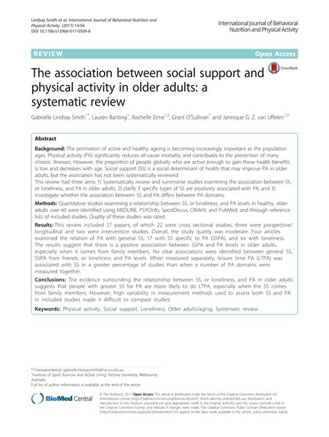 Pdf The Association Between Social Support And Physical Activity In