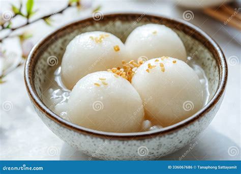 Tangyuan Glutinous Rice Balls Floating In Ginger Syrup With Red Bean