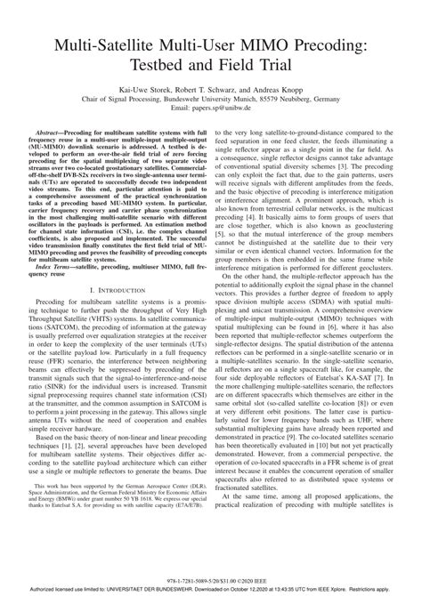 pdf multi satellite multi user mimo precoding testbed and field trial