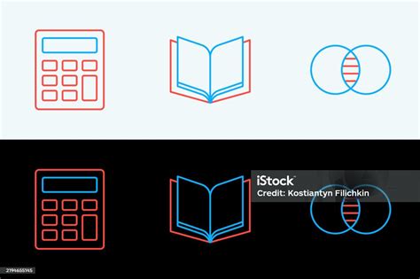 Set Line Mathematics Sets A And B Calculator And Open Book Icon Vector Stock Illustration