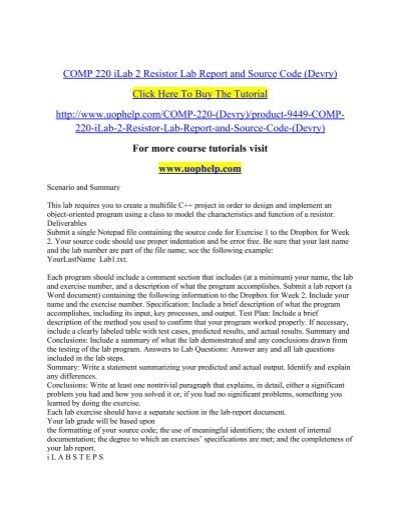 Comp 220 Ilab 2 Resistor Lab Report And Source Code