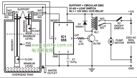 基于ne555的水位自动控制系统电路ne555和分立元件的水位控制器