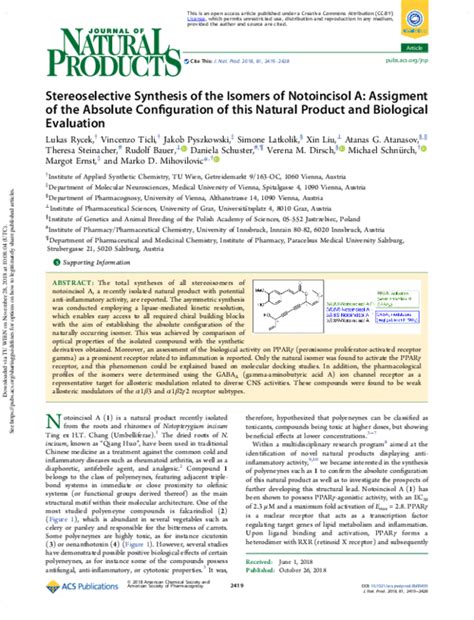 Pdf Stereoselective Synthesis Of The Isomers Of Notoincisol A Assigment Of The Absolute