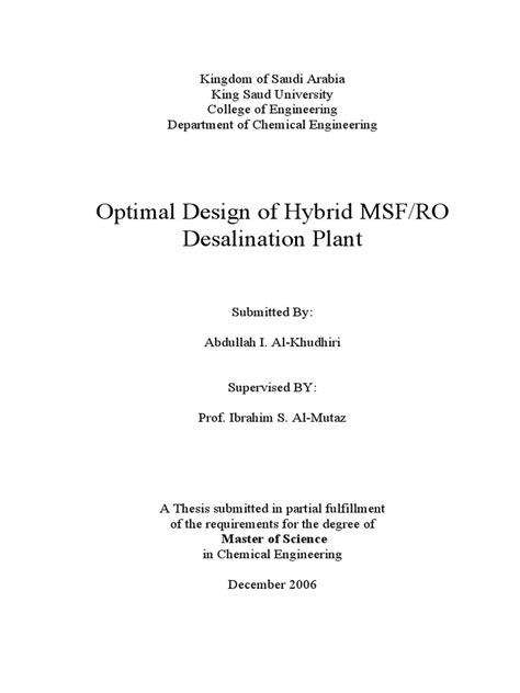 Optimal Design Of Hybrid Msfro Desalination Plant Download Free Pdf Desalination Solar Energy