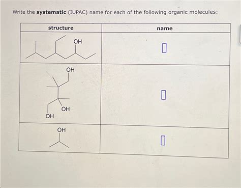 Solved Write The Systematic Iupac ﻿name For Each Of The