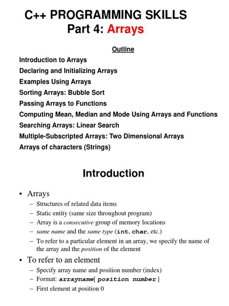 C Programming Skills Arrays Pdf Array Data Structure C