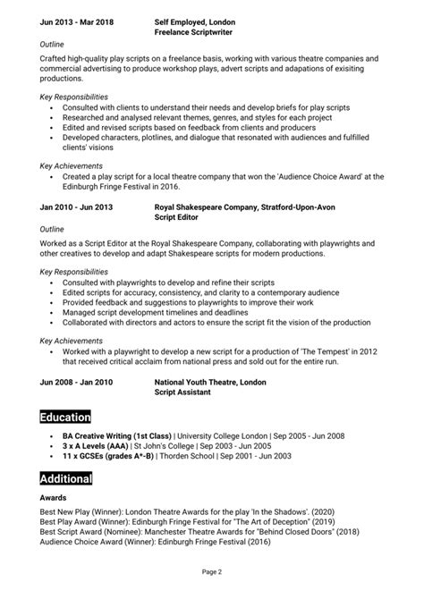 Scriptwriter Cv Example Guide Land Interviews