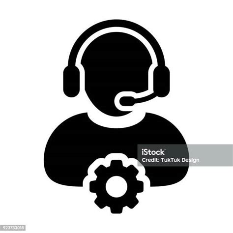 헤드셋 및 기어 장부 상징 문양 그림에서 산업 비즈니스 지원에 대 한 서비스 아이콘 벡터 남성 연산자 사람 프로필 아바타 Brand Name Online Messaging