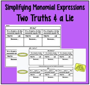 Monomial Expressions Teaching Resources TPT