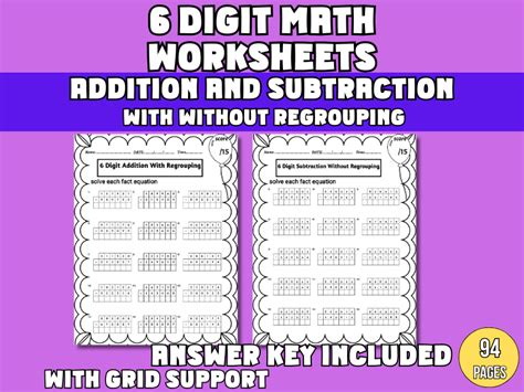 2 To 6 Digit Addition And Subtraction Worksheets Grid Support Bundle Teaching Resources